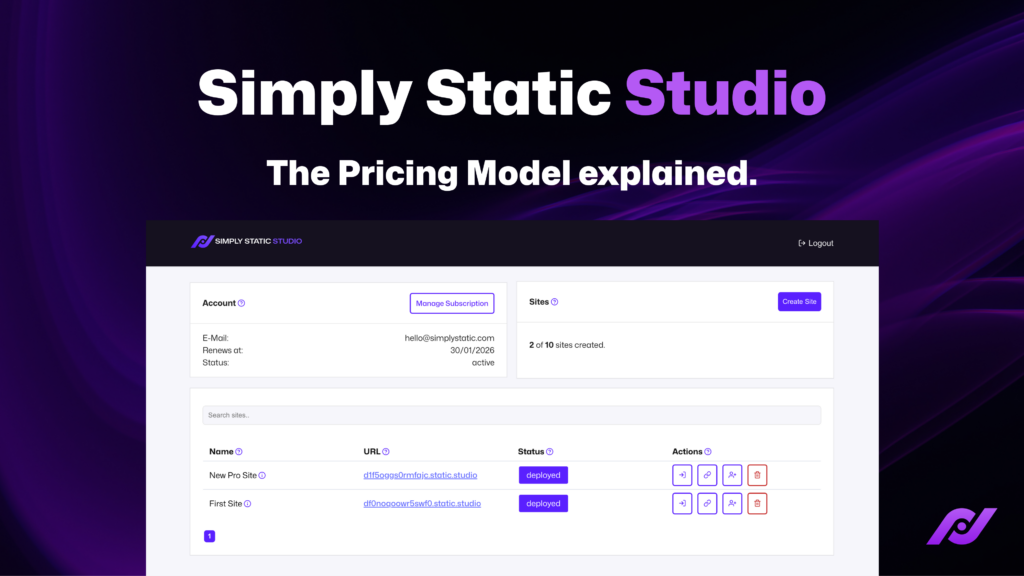 Simply Static Studio - Pricing Model - Simply Static