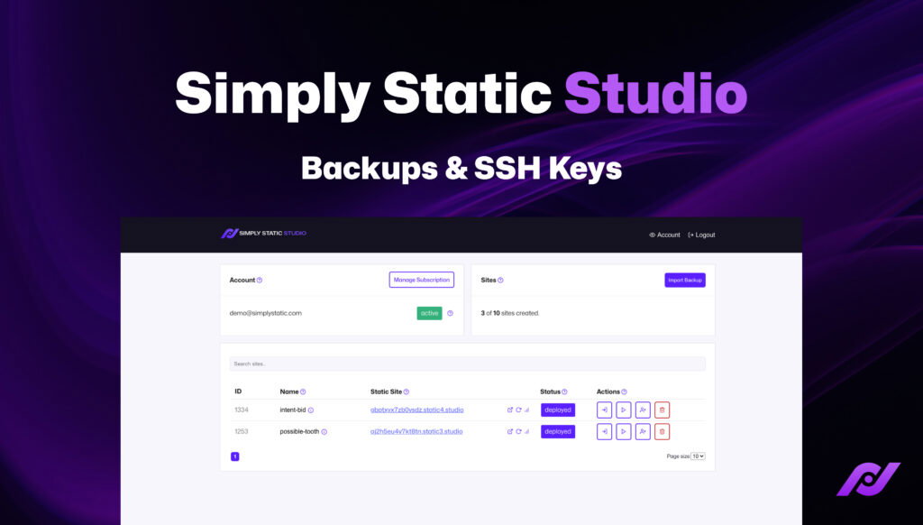 Static Studio - Backups and SSH Keys - Simply Static